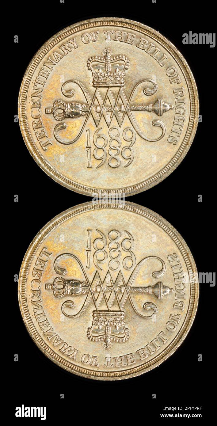 Reverse side of a 1989 £2 coin to commemorate 300 years of the Bill of ...