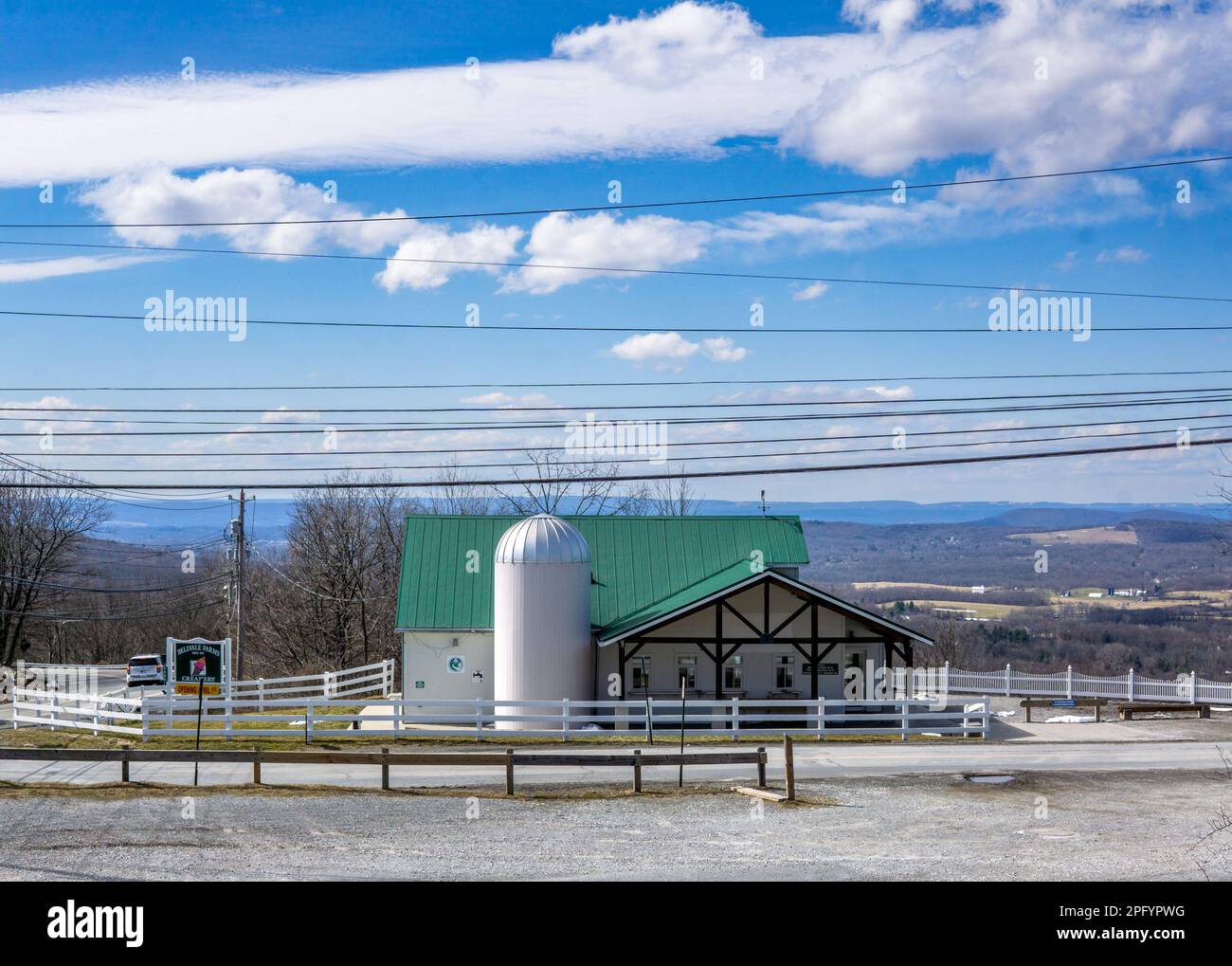 Warwick, NY - USA - March 18, 2023 Horizontal view of the iconic barn ...