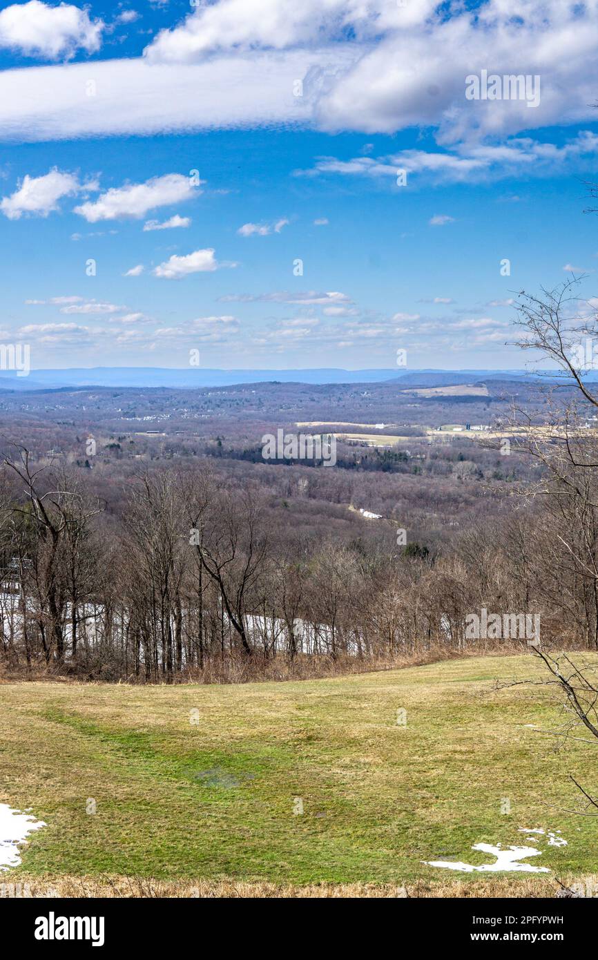 Warwick, NY - USA - March 18, 2023 Horizontal view of the iconic barn ...