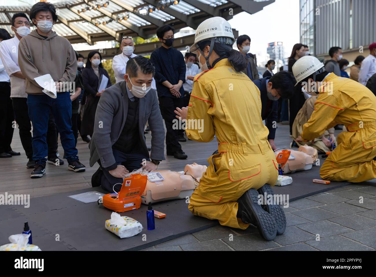 Tokyo, Japan. 10th Mar, 2023. Mori Building first aid treatment ...