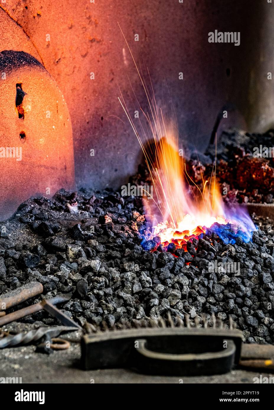 The forge fire at Combe Mill, Oxfordshire Stock Photo - Alamy