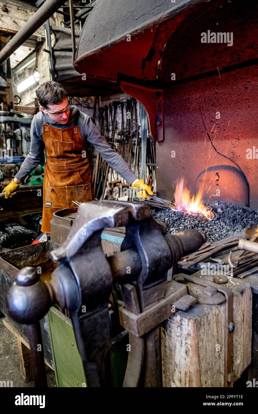 The forge fire at Combe Mill, Oxfordshire Stock Photo - Alamy