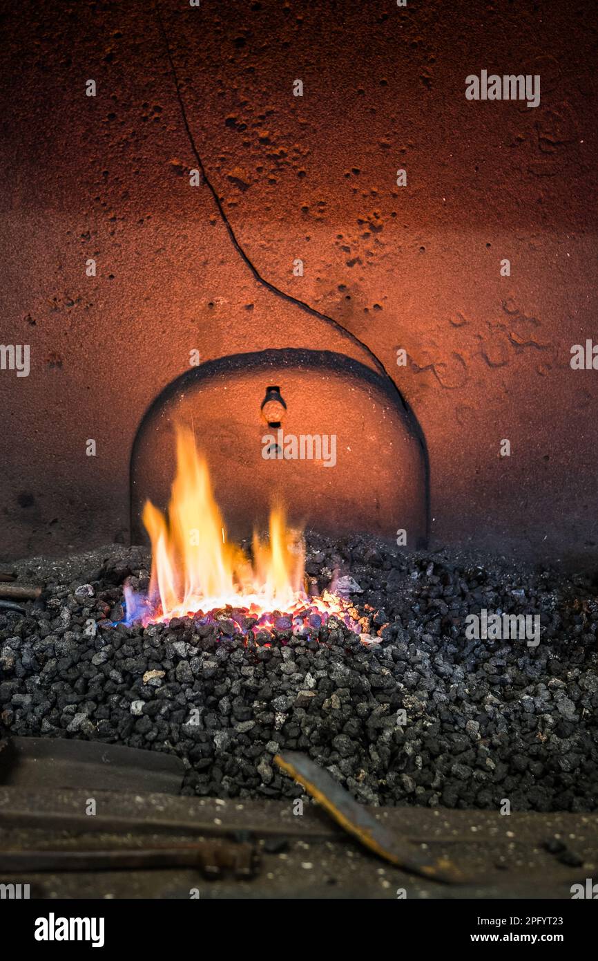 The forge fire at Combe Mill, Oxfordshire Stock Photo - Alamy