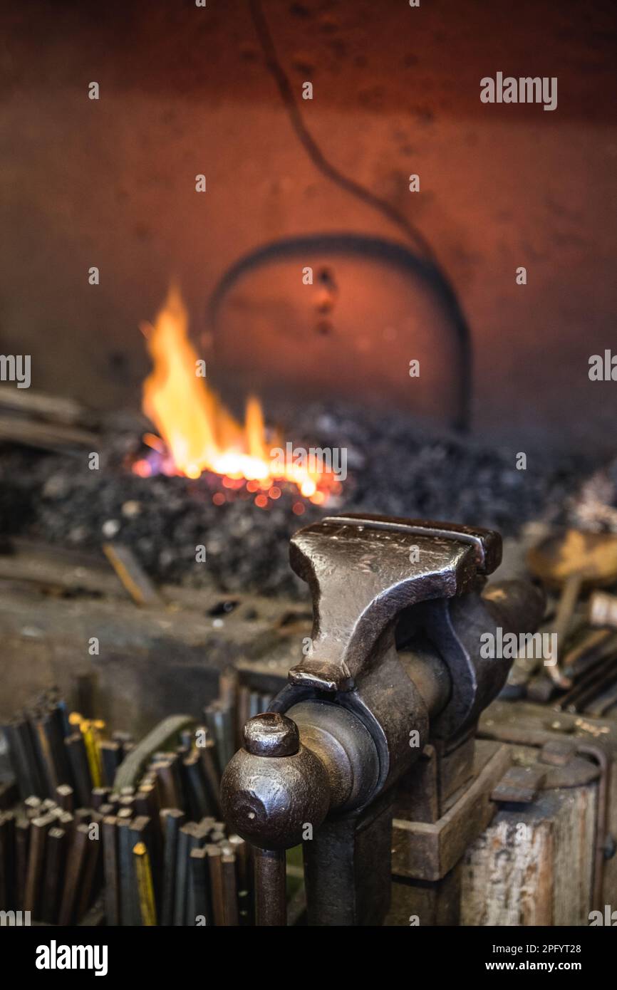 The forge fire at Combe Mill, Oxfordshire Stock Photo - Alamy