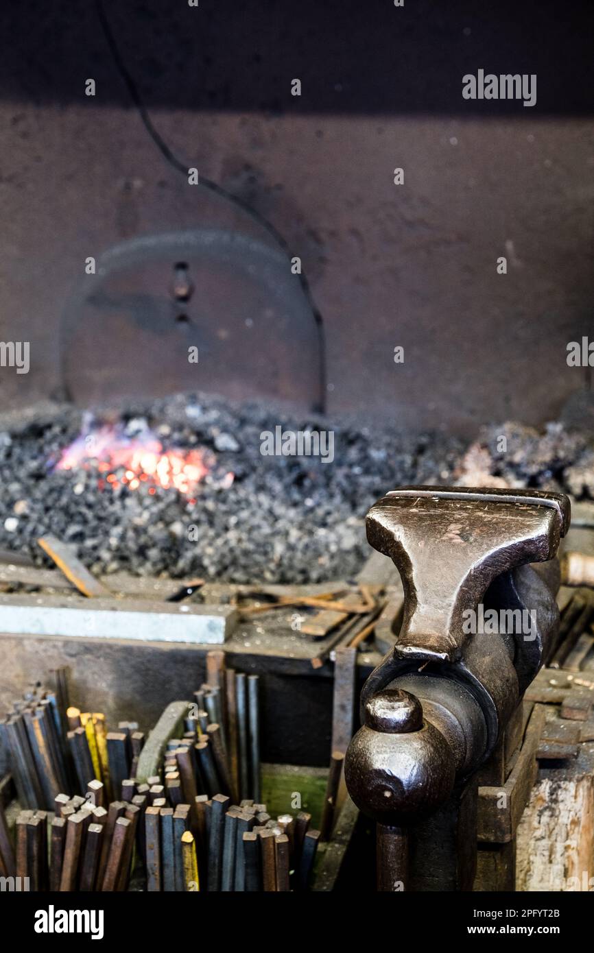 The forge fire at Combe Mill, Oxfordshire Stock Photo - Alamy