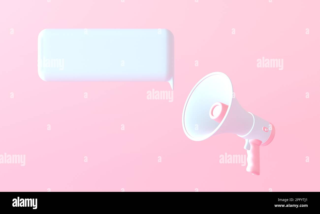 A cartoon-style megaphone and a white speech bubble. Pink pastel ...