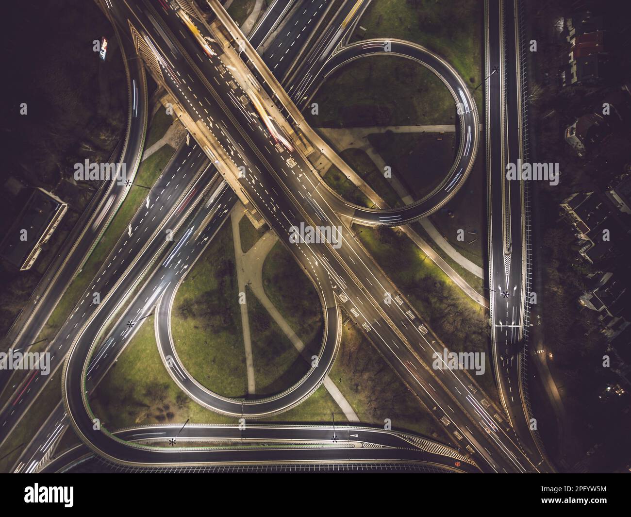 Aerial view of large road intersection, night landscape Stock Photo - Alamy