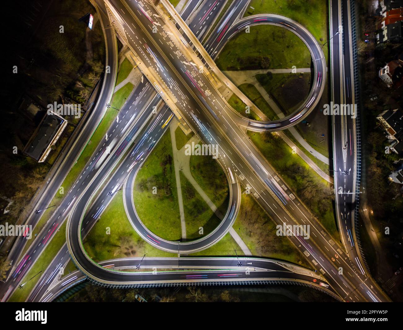 Aerial view of large road intersection, night landscape Stock Photo - Alamy