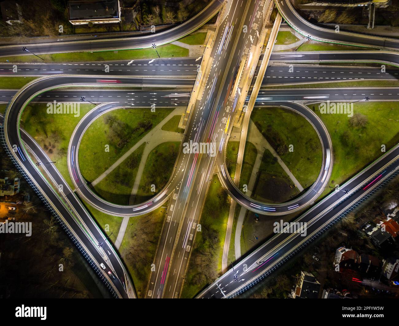 Aerial view of large road intersection, night landscape Stock Photo - Alamy