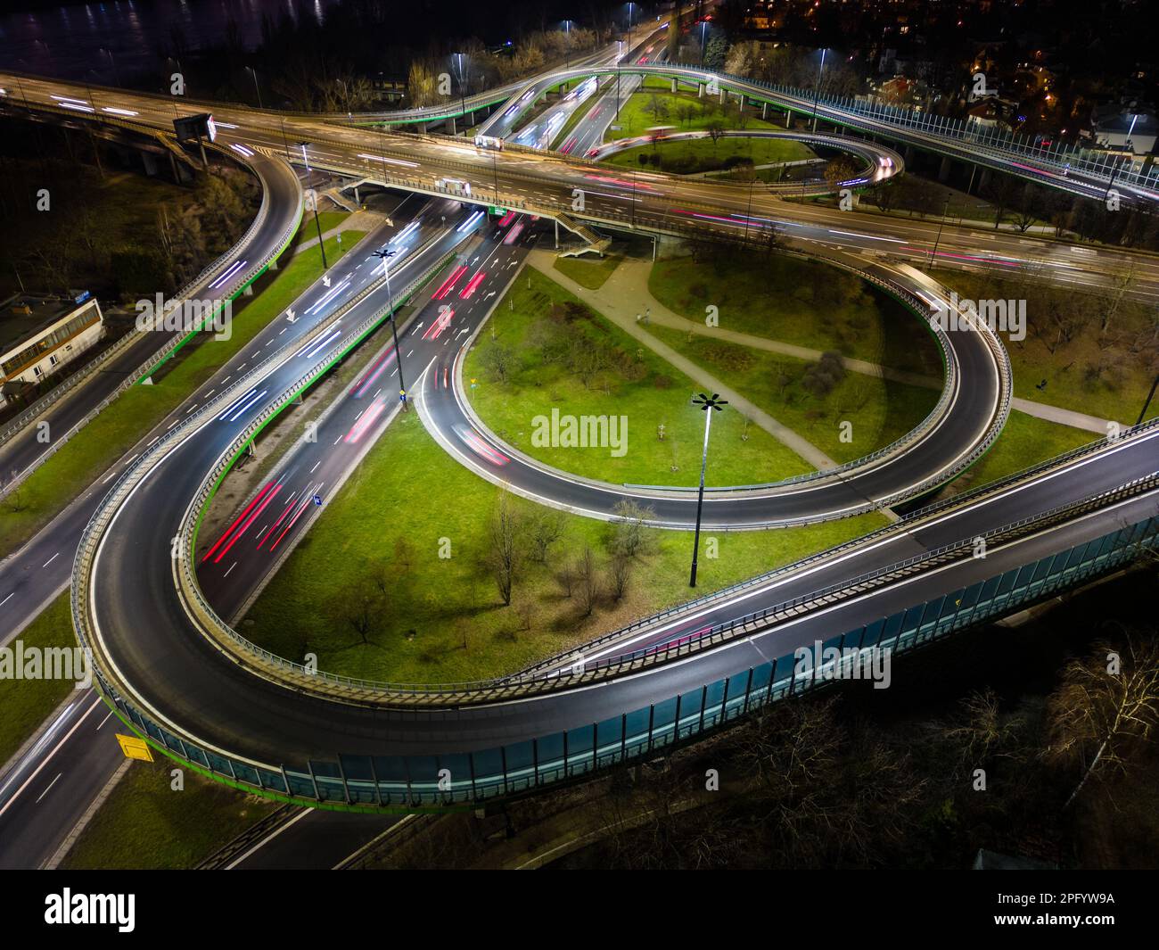 Aerial view of large road intersection, night landscape Stock Photo - Alamy