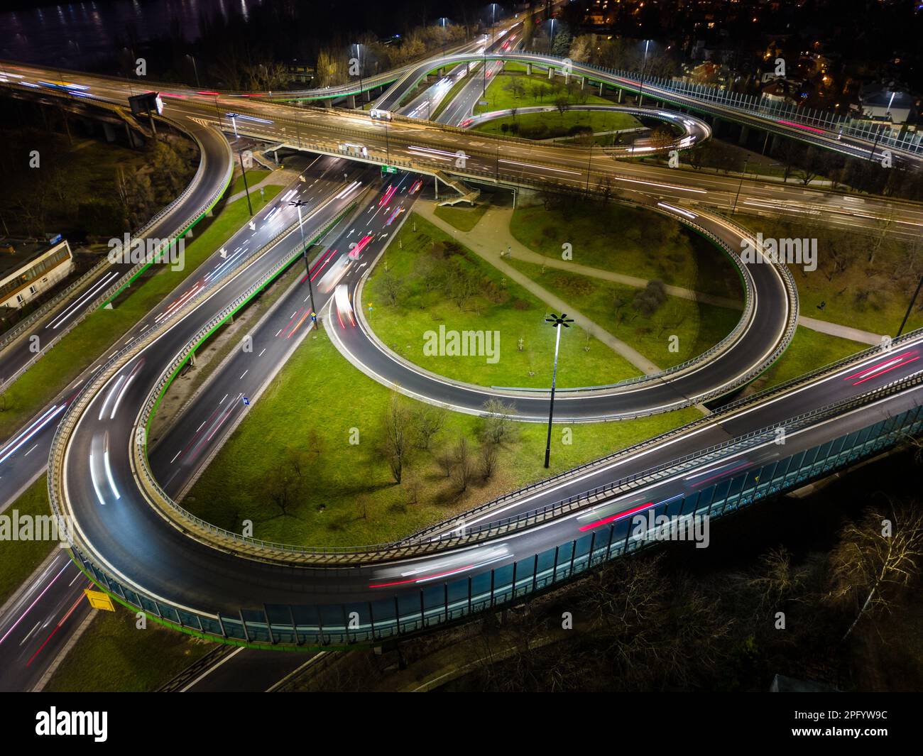Aerial view of large road intersection, night landscape Stock Photo - Alamy