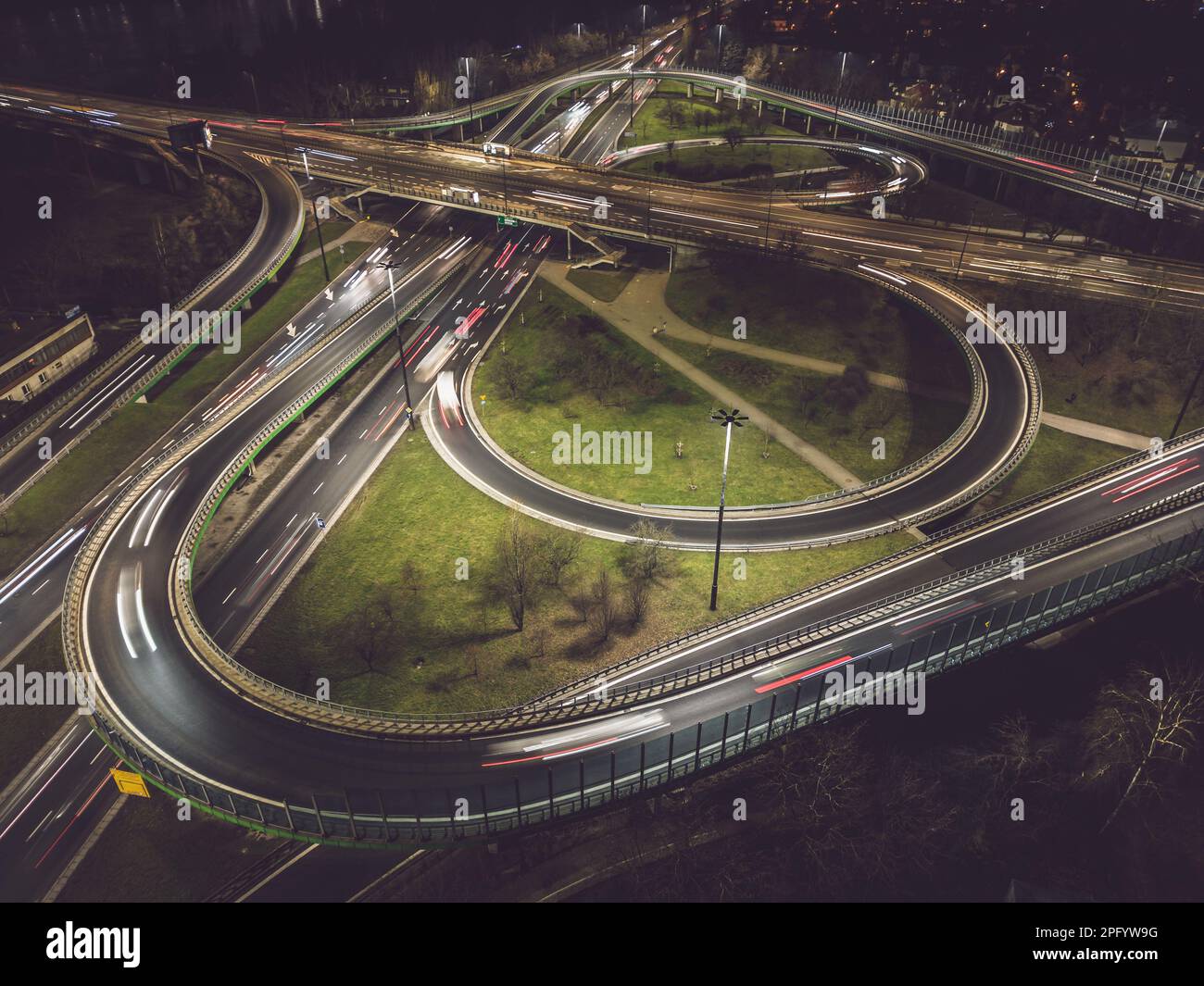 Aerial view of large road intersection, night landscape Stock Photo - Alamy