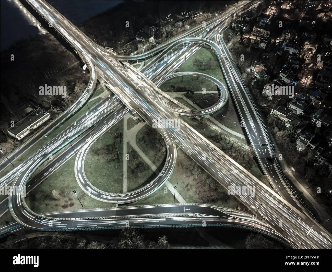 Aerial view of large road intersection, night landscape Stock Photo - Alamy