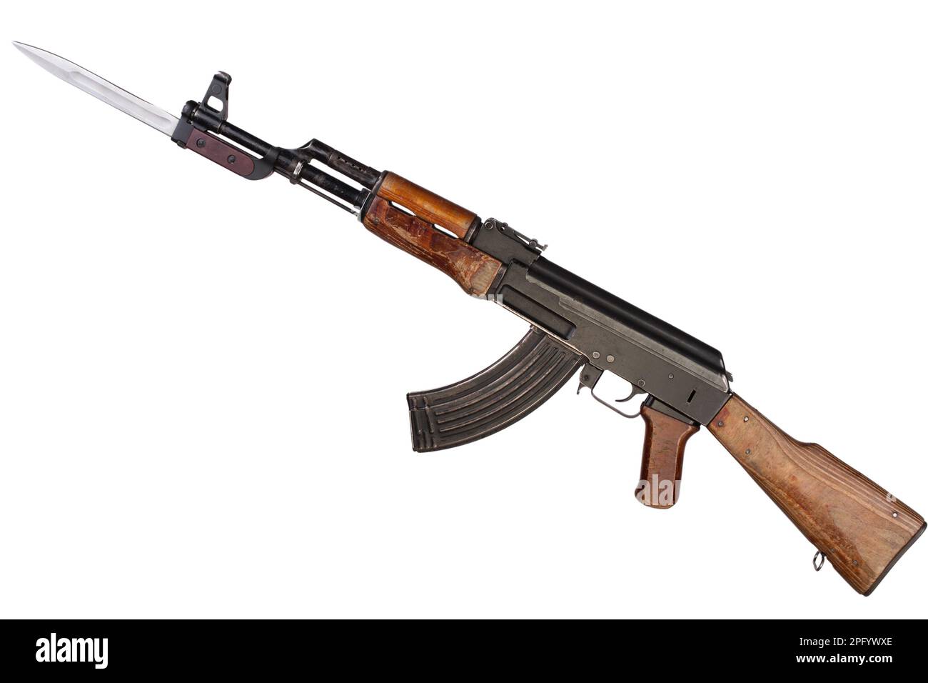 First model AK 47 assault rifle with bayonet isolated on white Stock ...