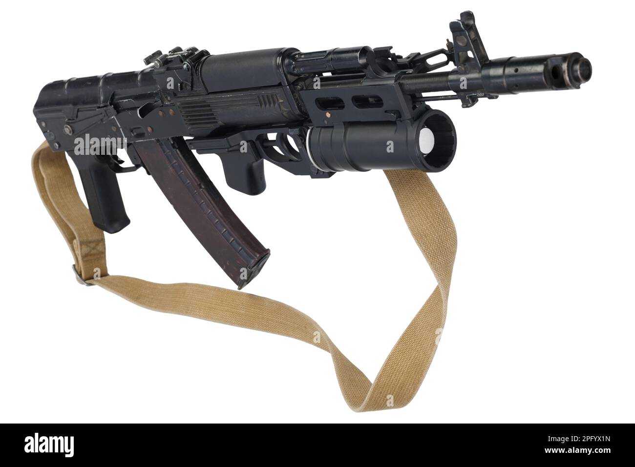 Modern kalashnikov 5.45x39 mm AK 74M assault rifle with 40 mm underbarrel grenade launcher ...