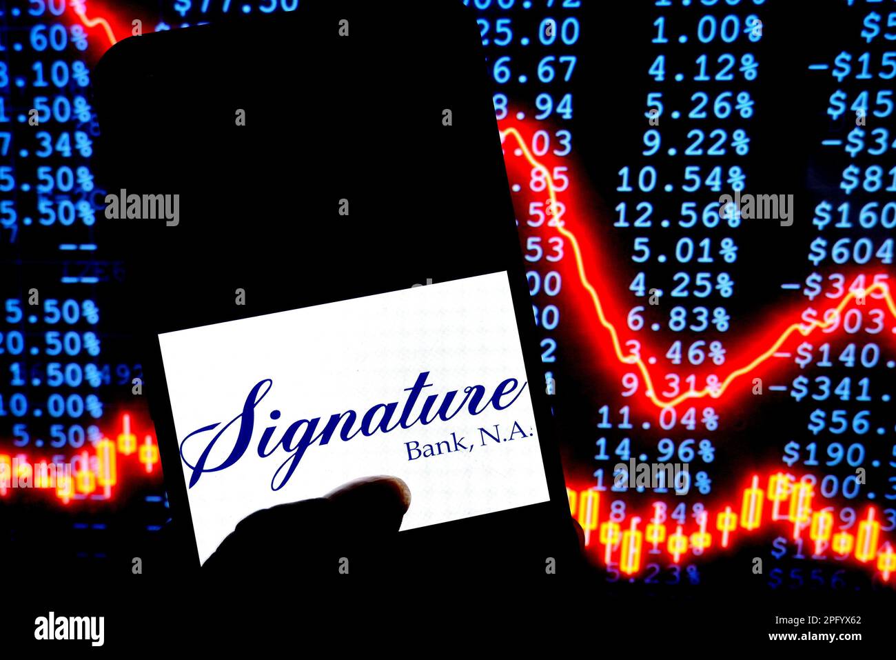 In this photo illustration, a Signature Bank logo is seen displayed on ...