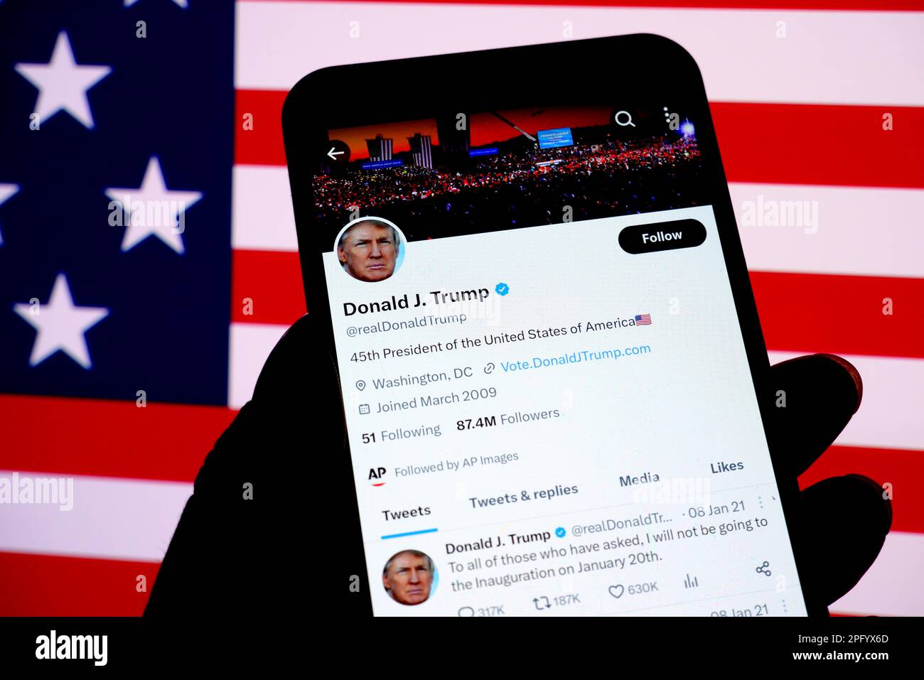 In this photo illustration, a Twitter account of Former US President ...