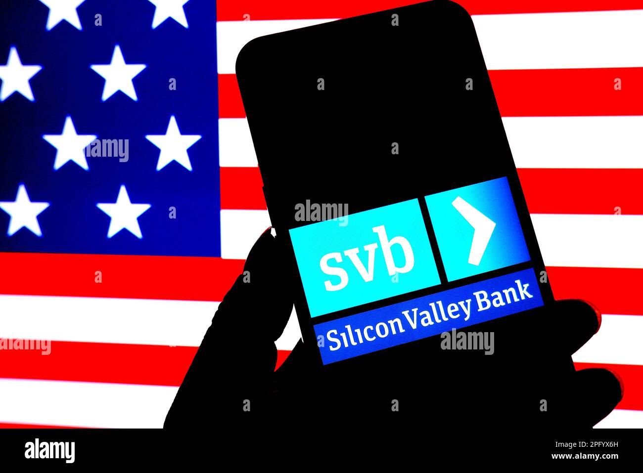 In this photo illustration, a SVB logo is seen displayed on a ...