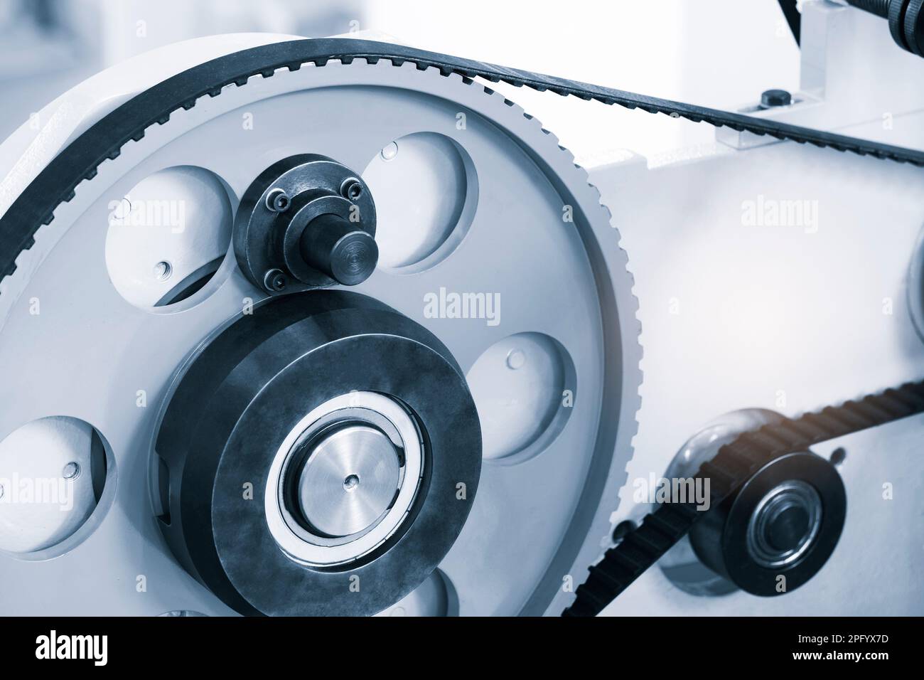 Belt transmission close up, industrial technology concept background ...