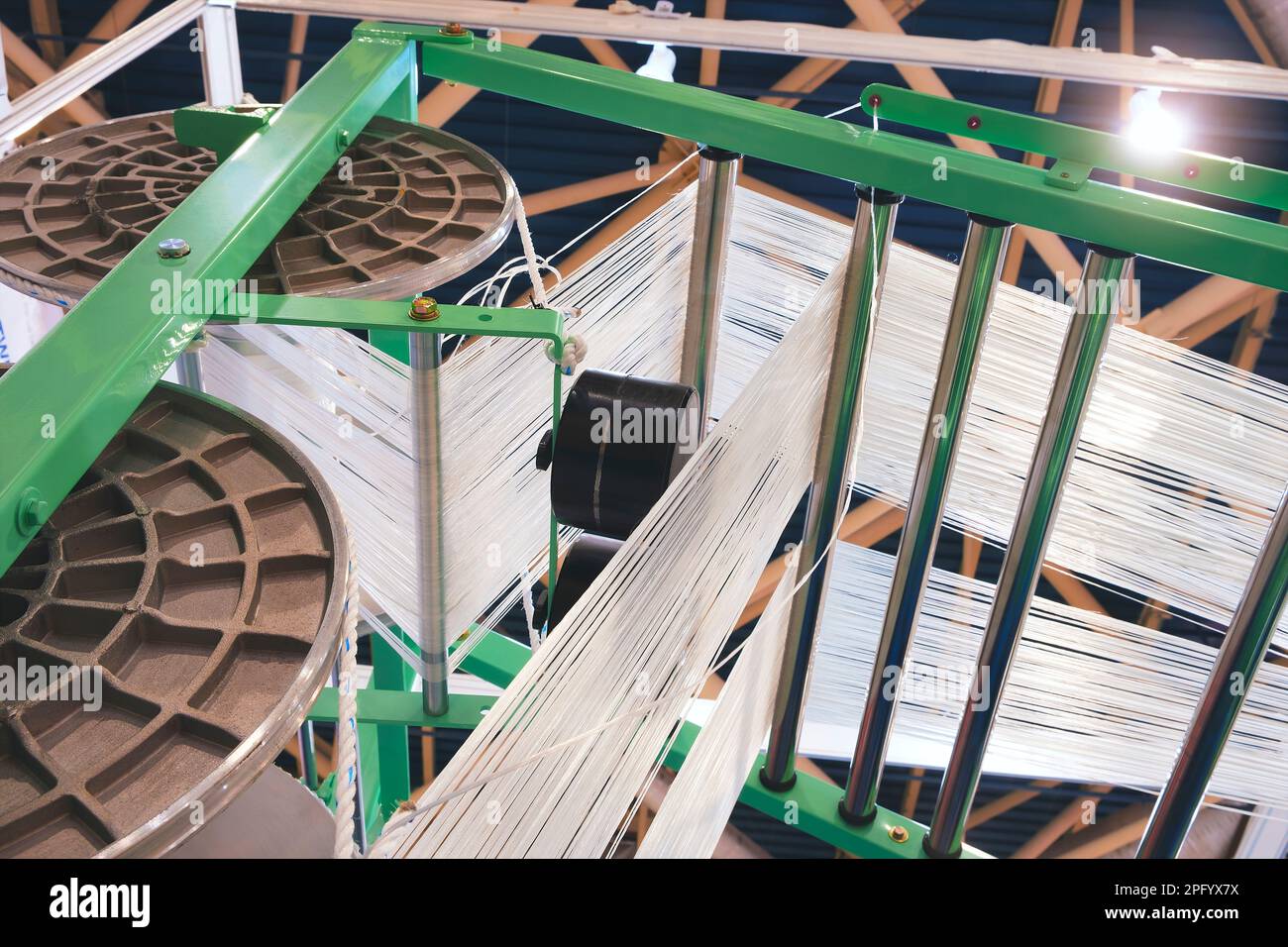 synthetic textile thread, thread at industrial weaving manufacturing ...