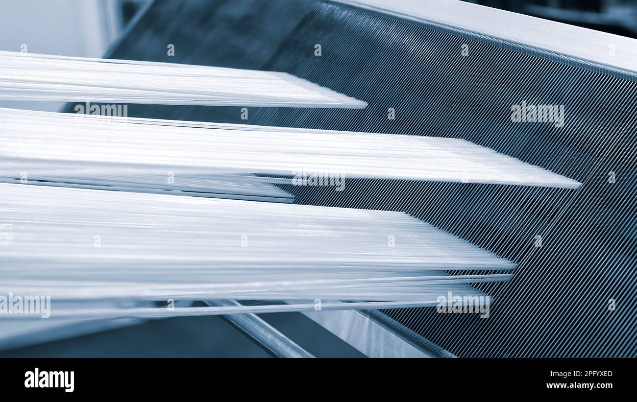 synthetic textile thread, thread at industrial weaving manufacturing ...