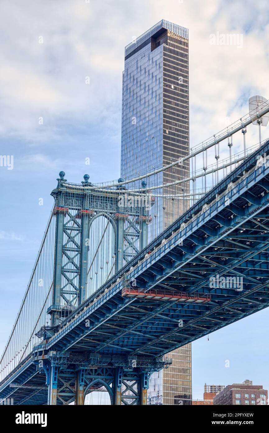 Glass curtain wall façade of One Manhattan Square apartment building ...
