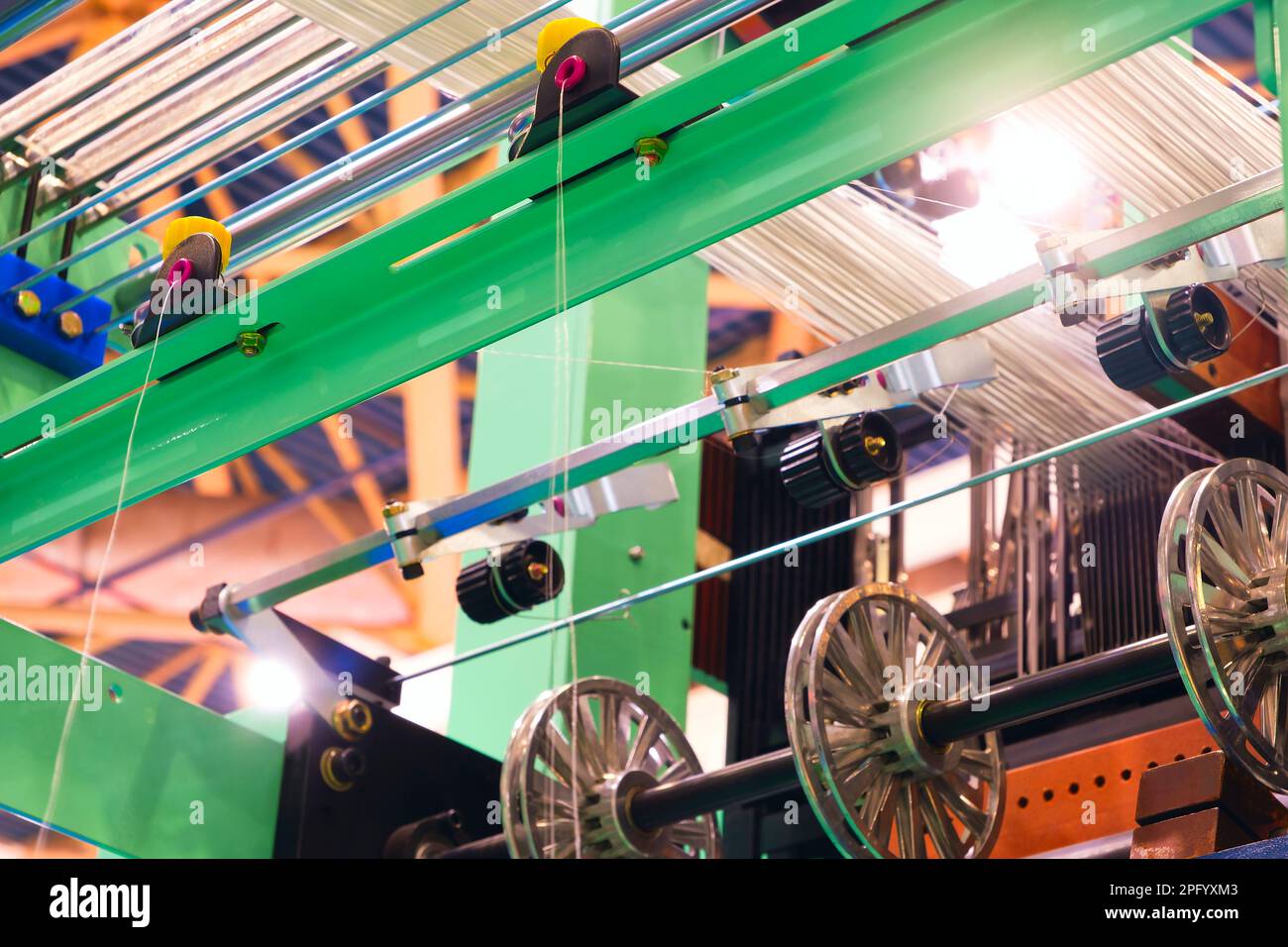 synthetic textile thread thread at industrial weaving manufacturing ...