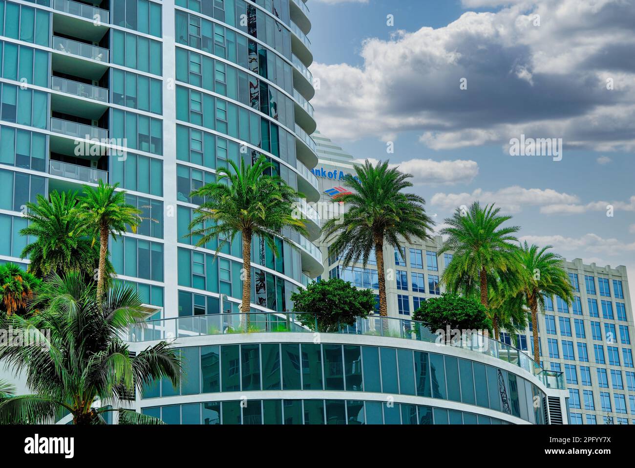 Palm Trees on Modern Condo Building Stock Photo - Alamy