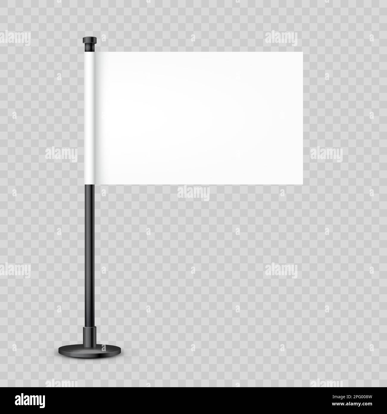 Realistic table flag on a steel pole. Blank white desk flag made of ...