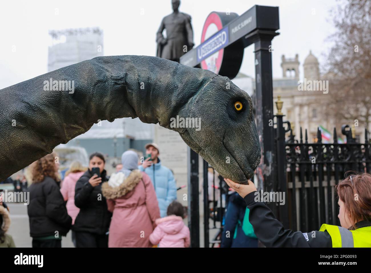 London, UK. 18 Feb 2023. Dinosaur invasion in Trafalgar Square to ...