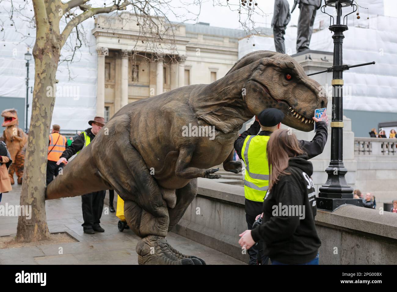 London, UK. 18 Feb 2023. Dinosaur invasion in Trafalgar Square to ...