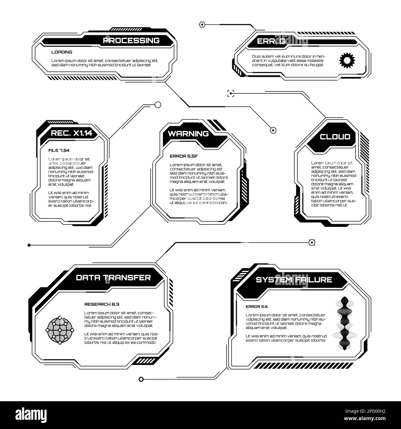 Black futuristic HUD, UI elements. Sci-fi user interface text boxes ... Black futuristic HUD, UI elements. Sci-fi user interface text boxes ...