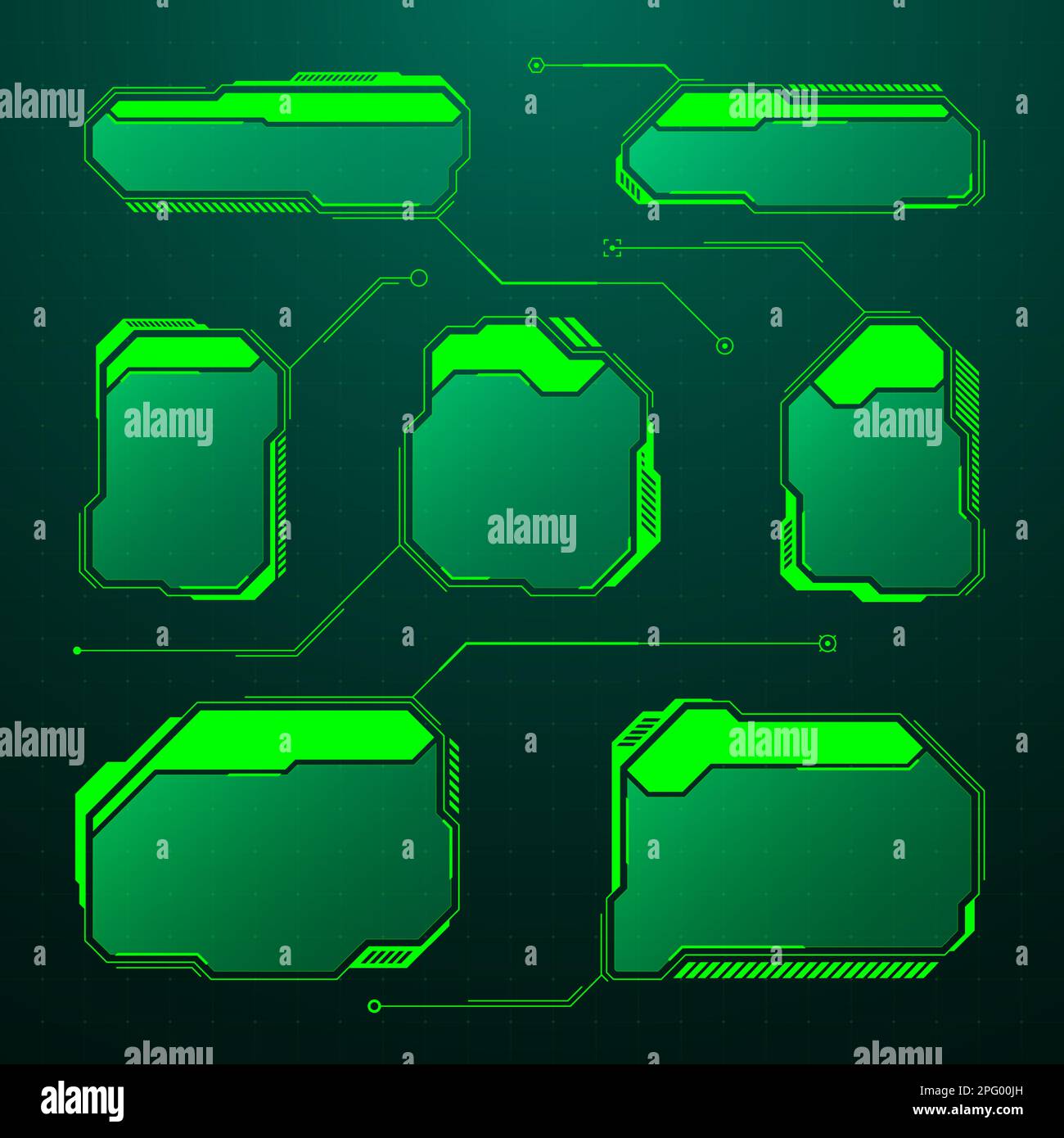 Green futuristic HUD, UI elements. Sci-fi user interface text boxes ...