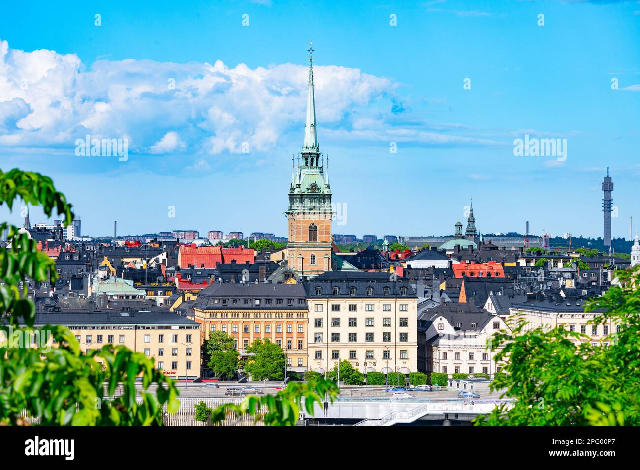 Stockholm skyline with the tower of St. Gertrude Church, also known as ...