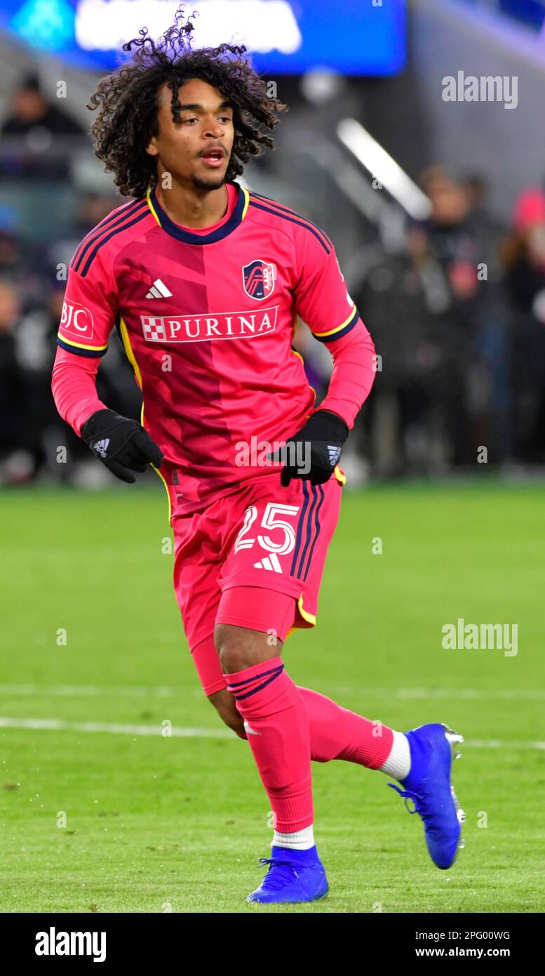 St. Louis, USA. 18th Mar, 2023. St. Louis City midfielder Aziel Jackson ...