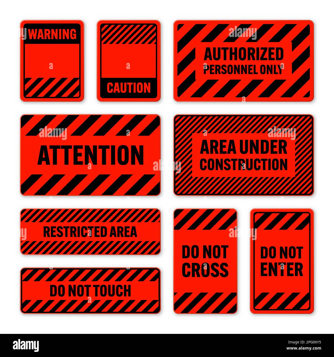 Various black and red warning signs with diagonal lines. Attention ...
