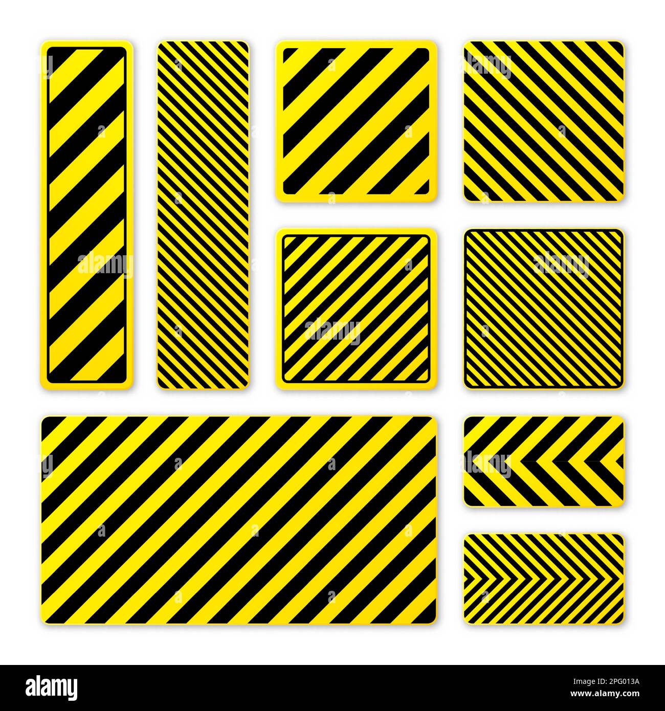 Various black and yellow warning signs with diagonal lines. Attention ...