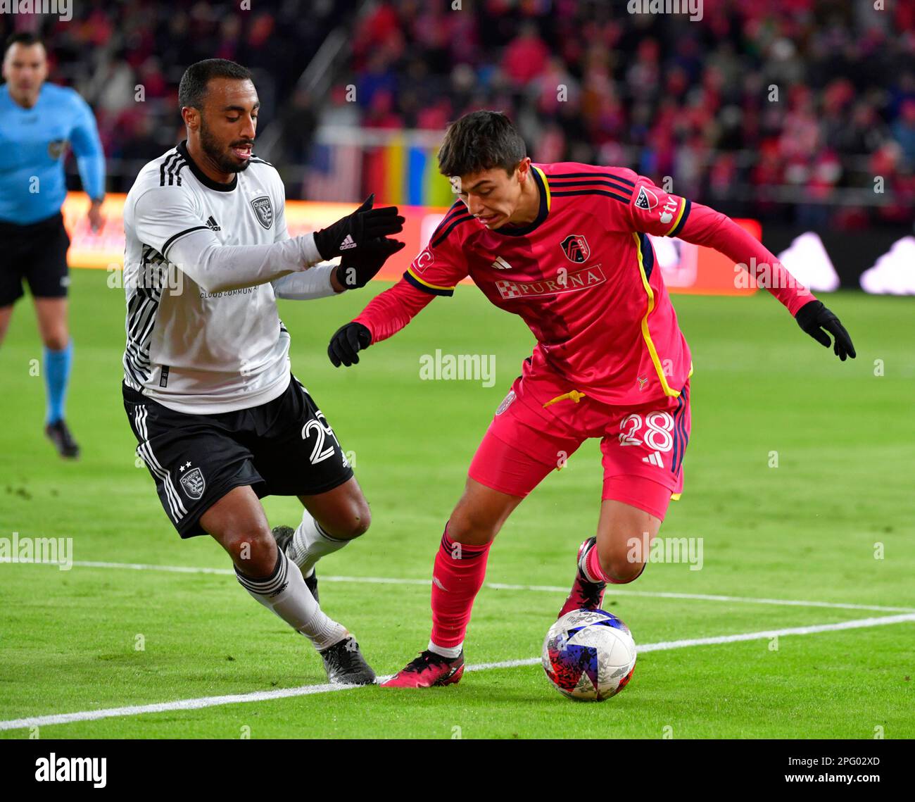St. Louis, USA. 18th Mar, 2023. St. Louis City midfielder Miguel Perez ...