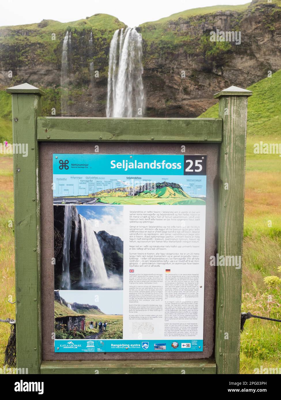 Information board, Seljalandsfoss waterfall, South Iceland, Iceland ...