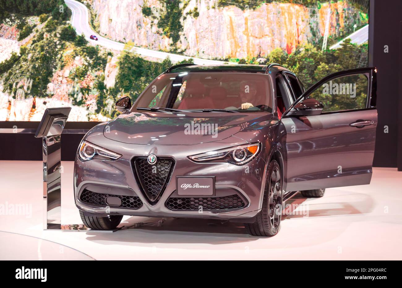 Toronto, Canada - 02 25 2023: Gray Alfa Romeo Stelvio premium SUV ...