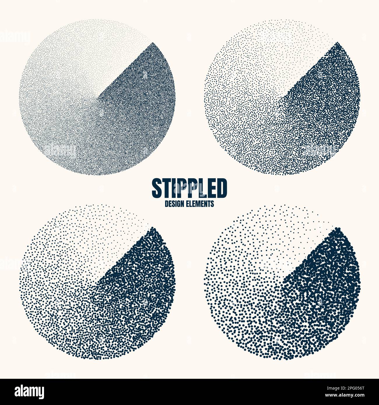 Round shaped dotted objects, vintage stipple elements. Fading gradient ...