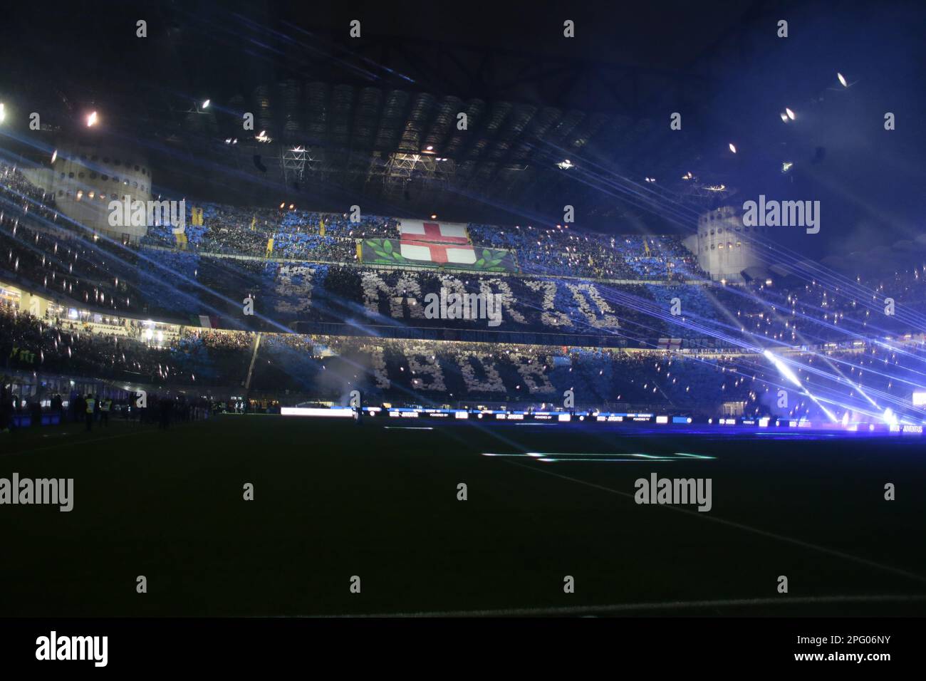 Milan, Italy. 19th Mar, 2023. Inter fans coreography during the Italian ...