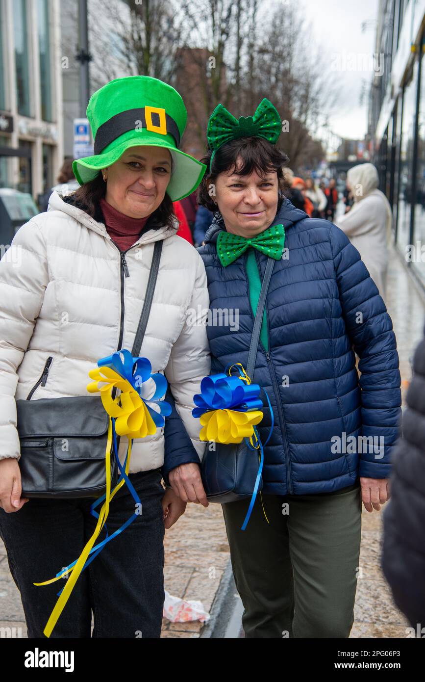 St Patrick's Day in Limerick, parade and happy people during the show ...