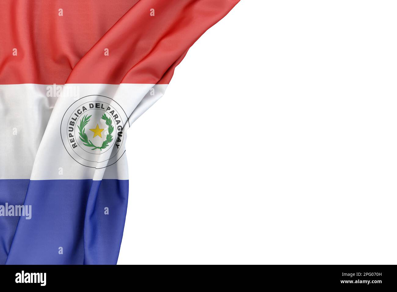 Flag of Paraguay in the corner on white background. 3D rendering ...
