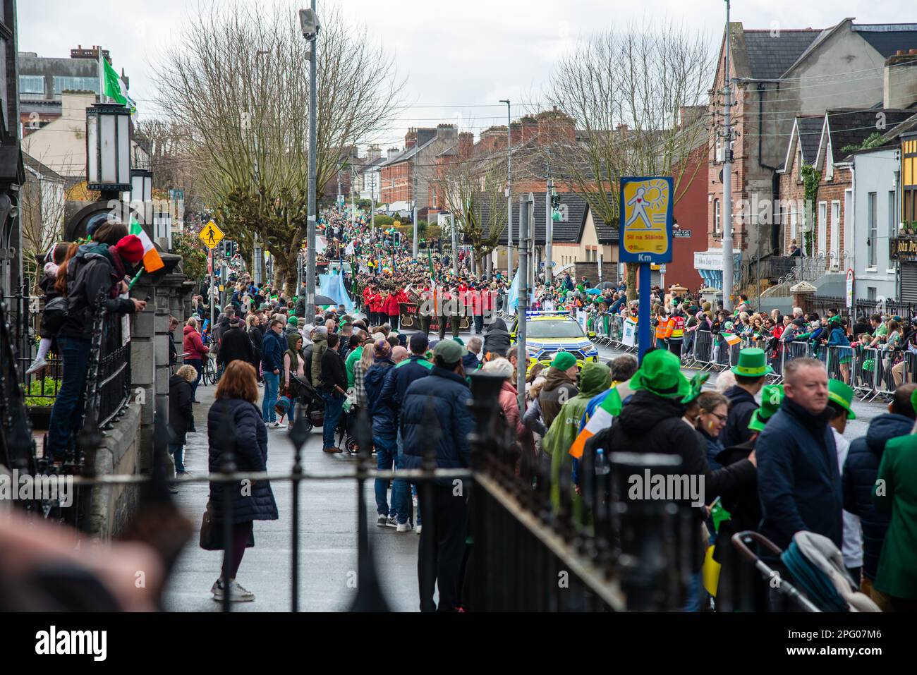 St Patrick's Day in Limerick, parade and happy people during the show ...