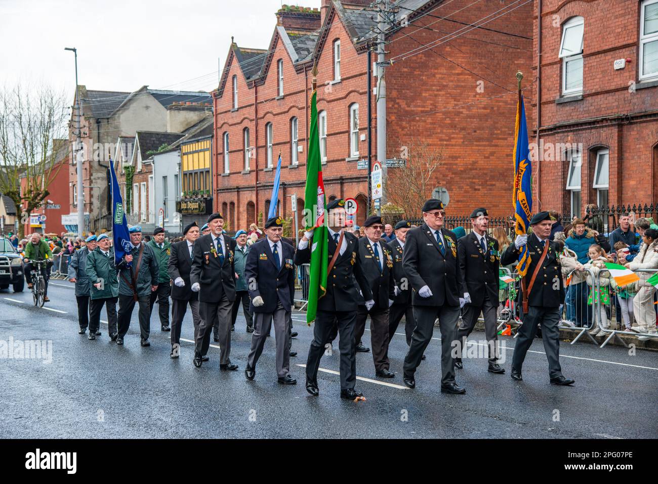 St Patrick's Day in Limerick, parade and happy people during the show ...