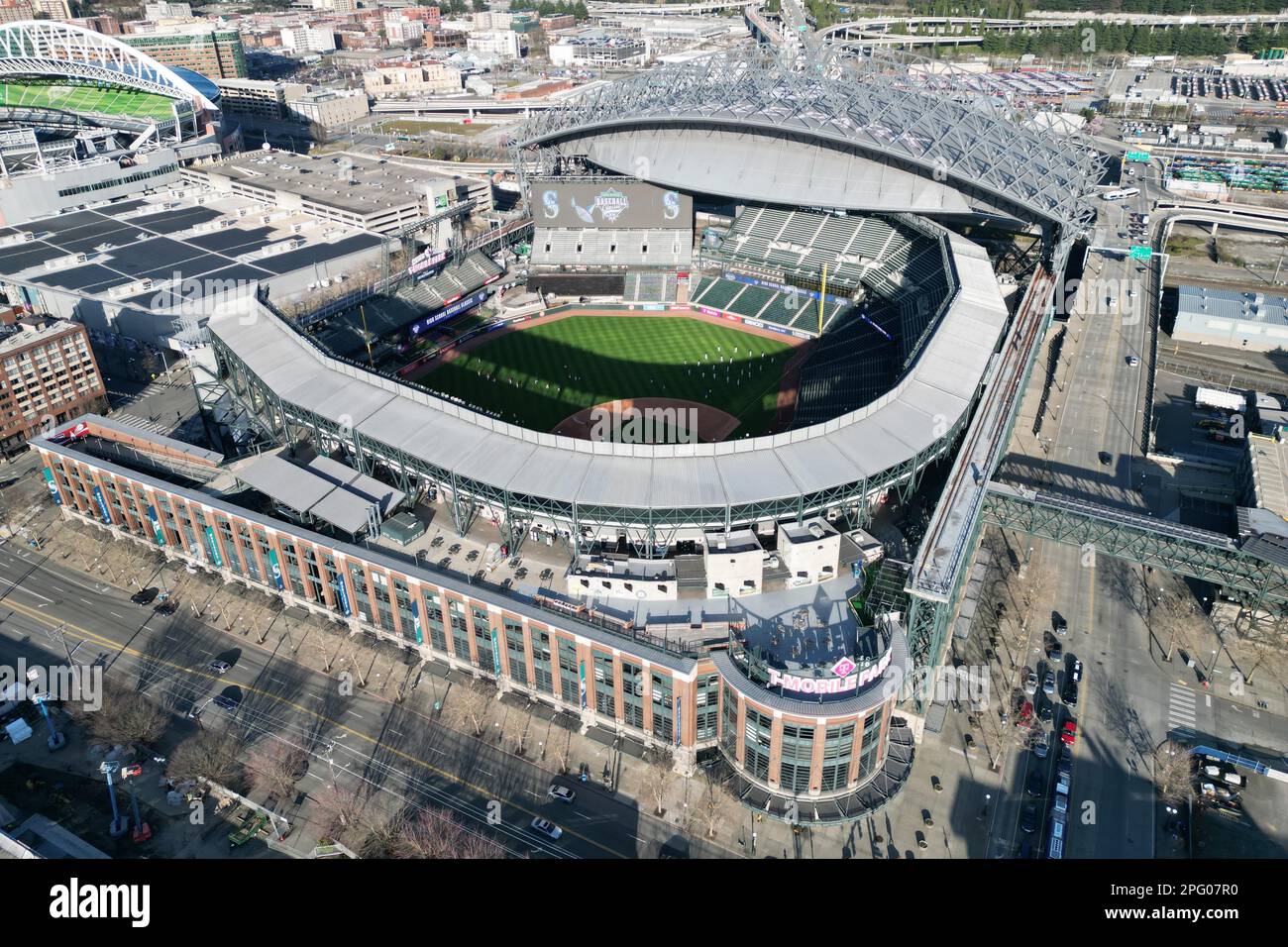 A general overall aerial view of T-Mobile Park, Saturday, Mar. 18, 2022 ...