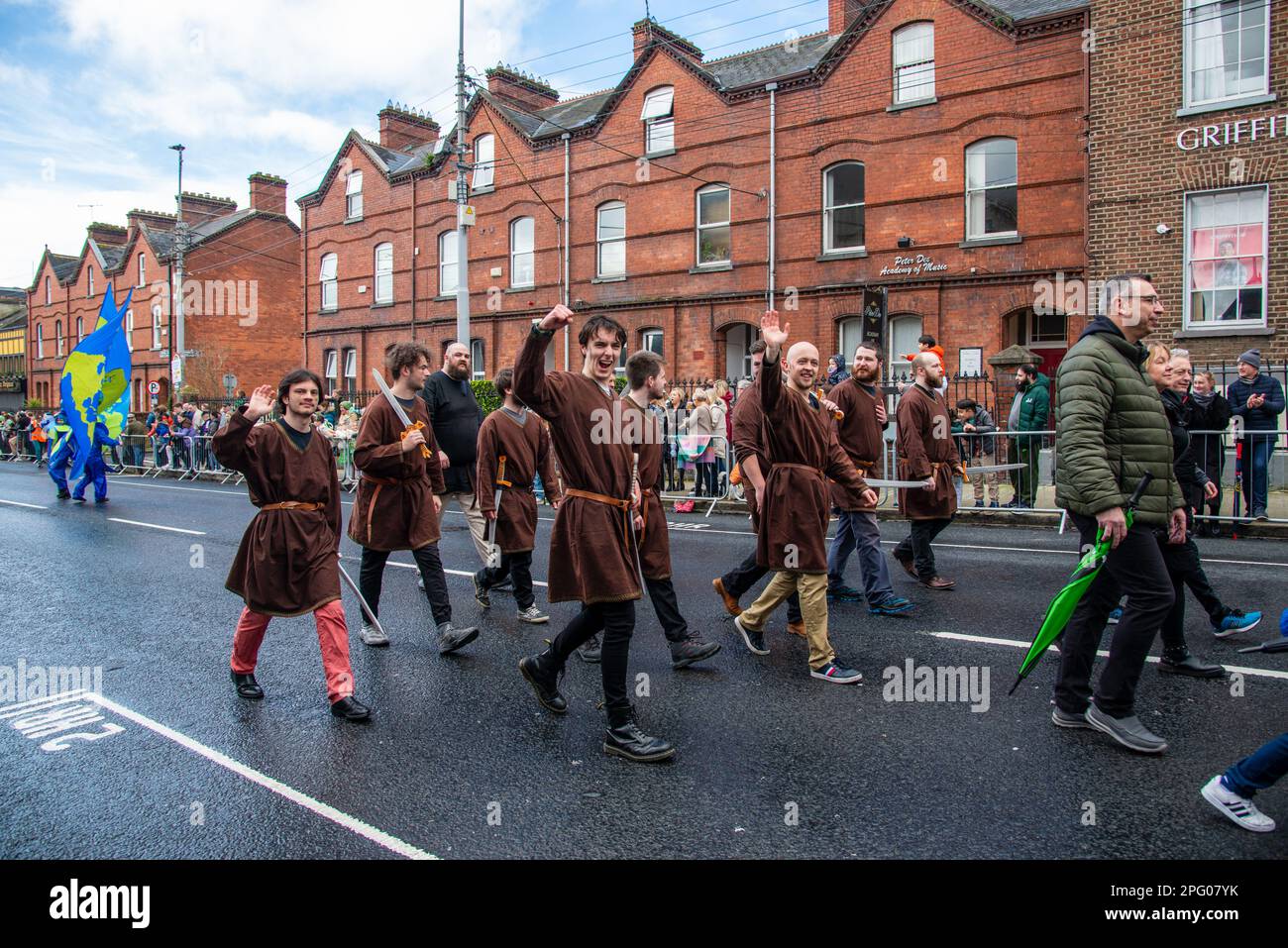 St Patrick's Day in Limerick, parade and happy people during the show ...