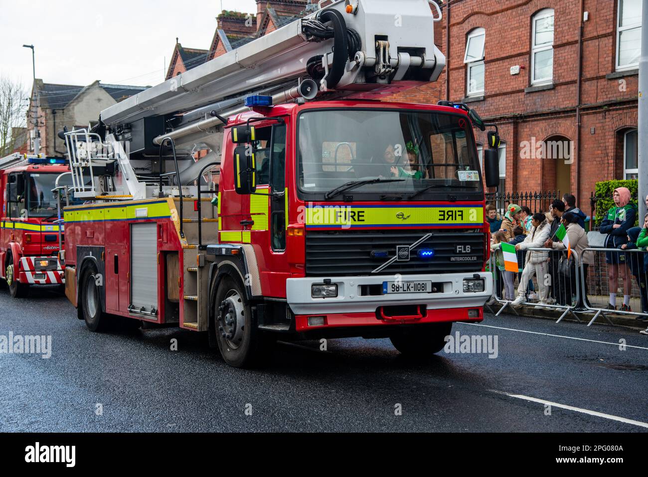 St Patrick's Day in Limerick, parade and happy people during the show ...