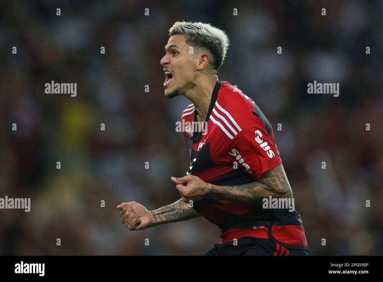Rio de Janeiro, Brazil, 19th Mar, 2023. Pedro of Flamengo, celebrates ...